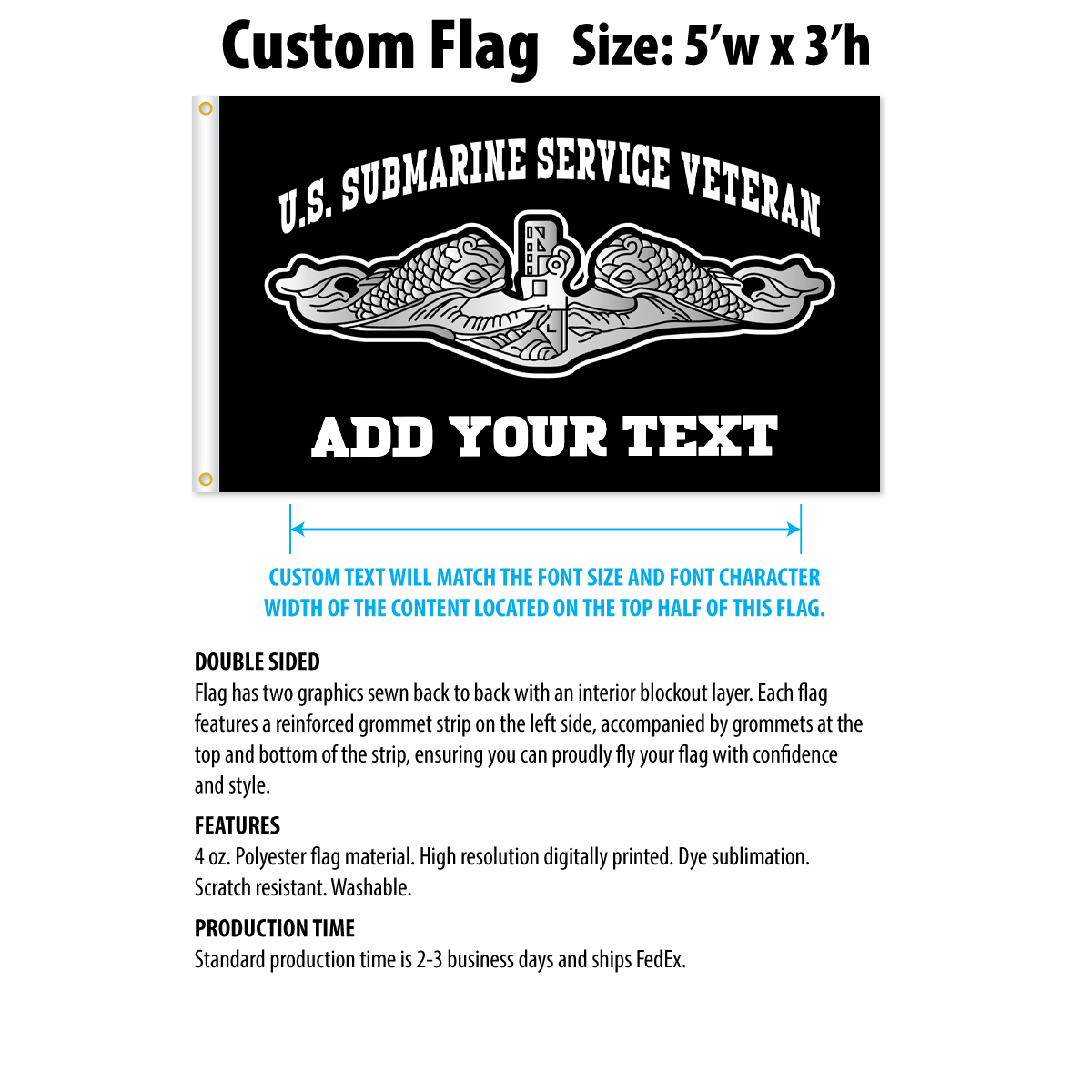 U.S. Submarine Service Customizable Flag (Double Sided- Outdoors ...